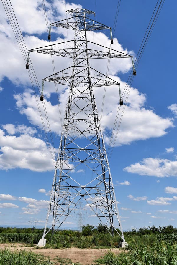 New Power Lines in Construction during Dusk Time, Wiring Work Stock ...