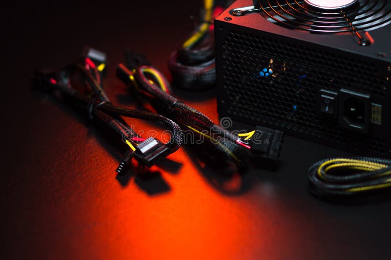 A New Powerful Computer Power Supply and a Set Stock Image - Image of ...