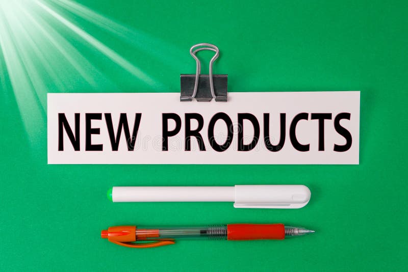 New Products Text on a Green Background Stock Photo - Image of icon ...