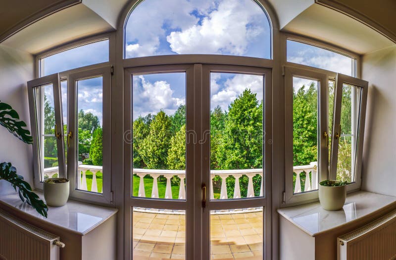 New Pvc Windows in Old-styled Interior Stock Photo - Image of indoor ...