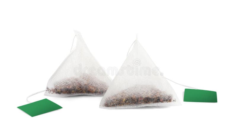 New Pyramid Tea Bags on White Background Stock Photo - Image of organic ...