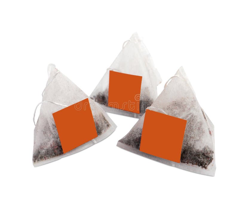 New Pyramid Tea Bags on White Background Stock Photo - Image of bags ...