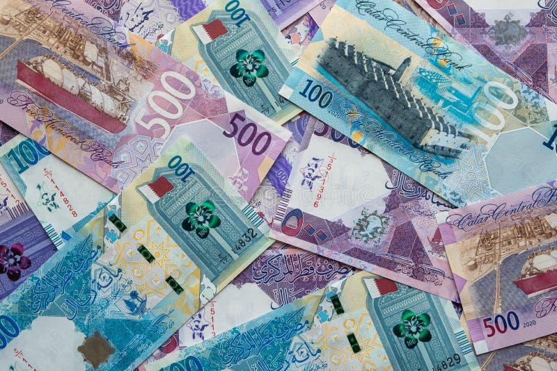 Top View of New 100 and 500 Qatari Riyal Banknotes Stock Image - Image ...