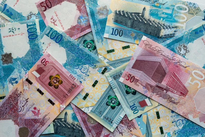 Top View of New 100 and 500 Qatari Riyal Banknotes Stock Image - Image ...