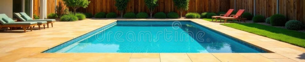 New Rectangular Pool, Tan Concrete Deck, Fenced Yard, Spa, Landscape ...