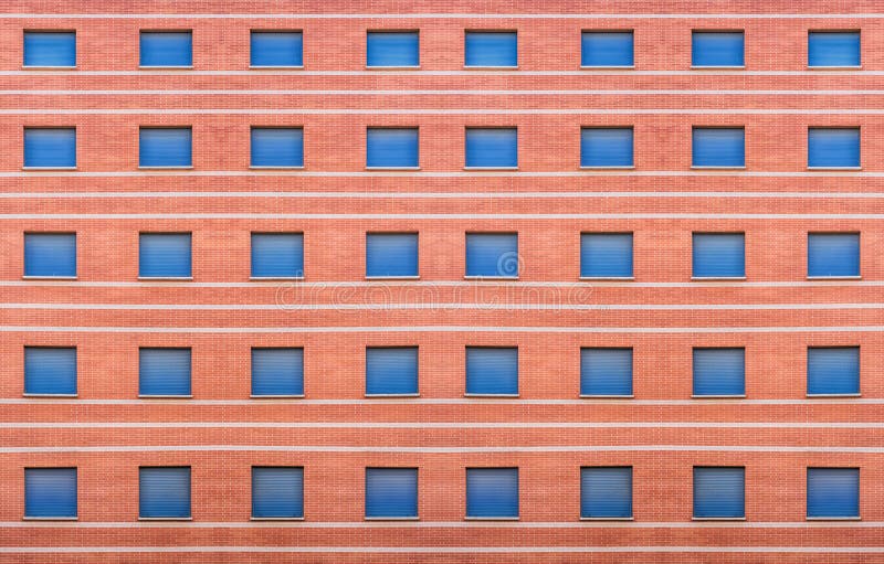 New Red Brick Building with Blue Blinds Stock Image - Image of business ...