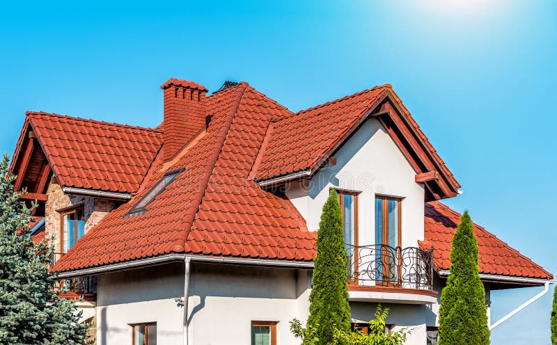 New Red Ceramic Roof Tile on the Building Stock Image - Image of tile ...