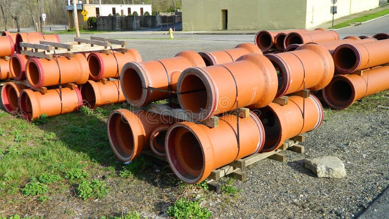 New Red Drainage Pipes stock photo. Image of housing - 91828468