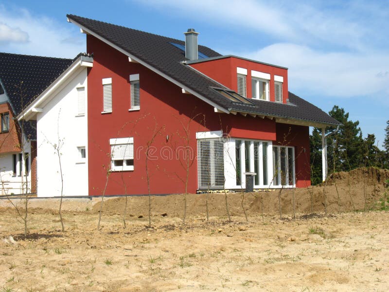 New red house stock image. Image of venetian, build, sash - 13292247