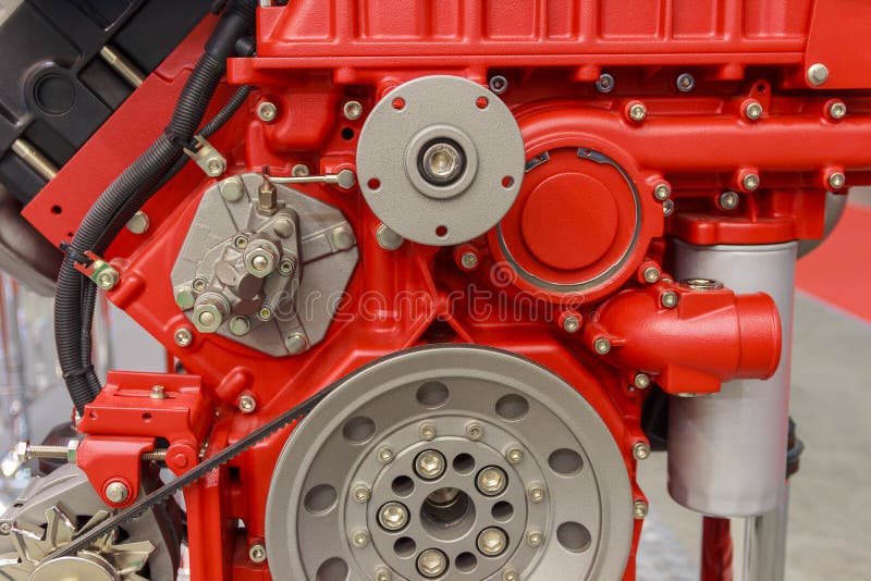 New Red Internal Combustion Engine Close-up Stock Image - Image of ...