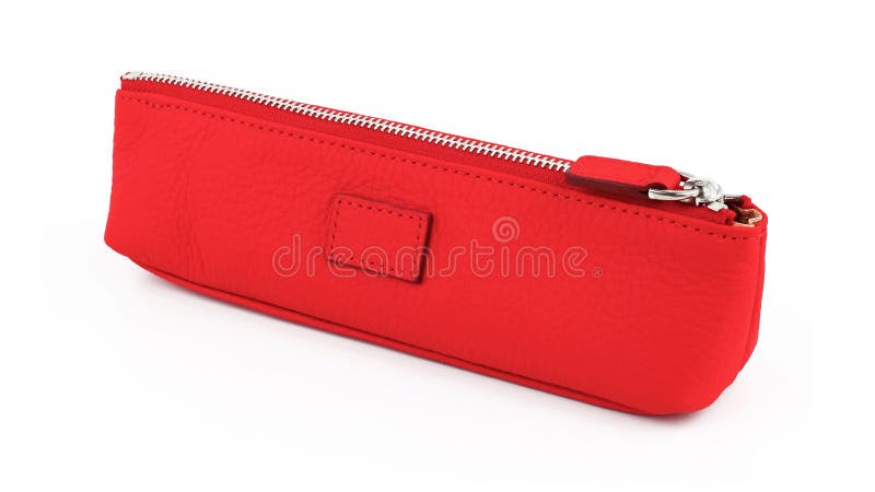 New Red Leather Pencil Case Isolated on White Stock Image - Image of ...