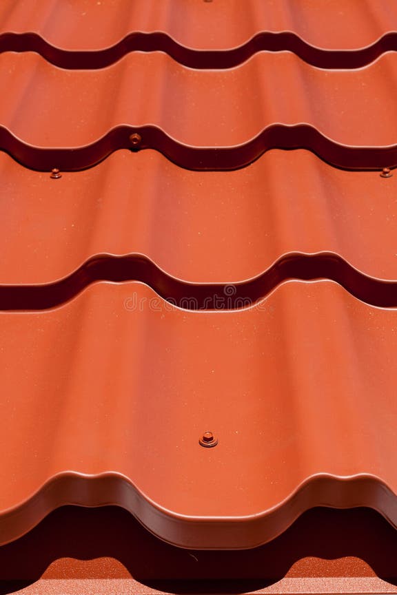 New Red Metal Tile Close Up. Stock Image - Image of corrugated, closeup ...