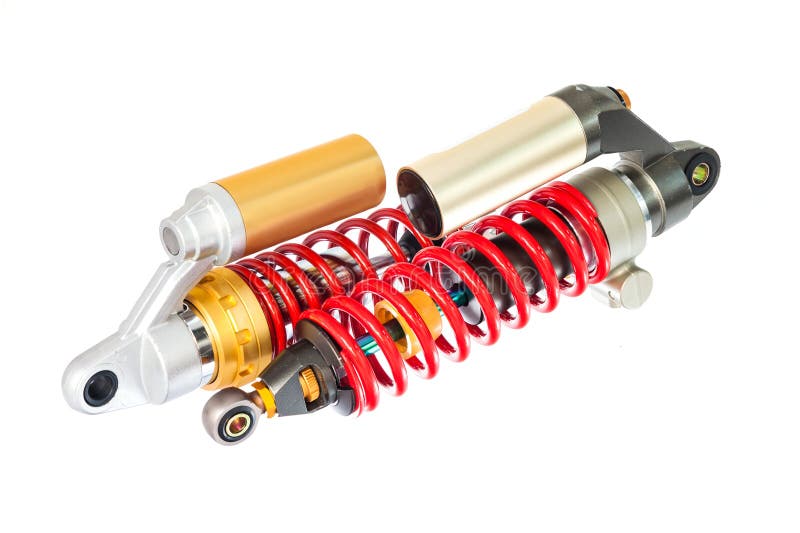 New Red Motorcycle Suspension Stock Photo - Image of spiral, garage ...