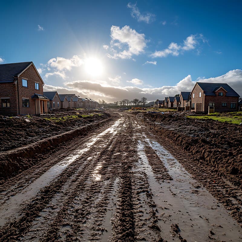 New Residential Development Under Construction with Clear Blue Sky ...