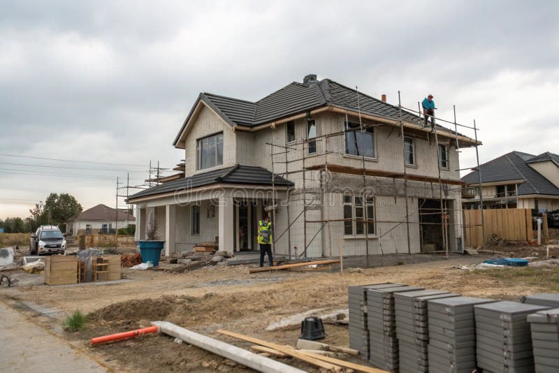 Residential House Under Construction at Building Site Stock ...