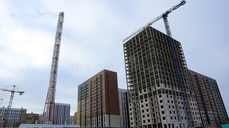 New Residential Units Under Construction with Cranes and Scaffolding in ...