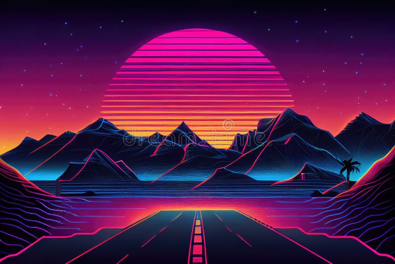 Purple Retrowave Abstract Background Design Generative AI Stock ...