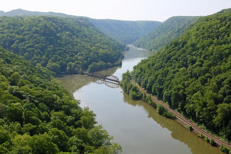 New River and Railroad Bridge Stock Photo - Image of historic ...