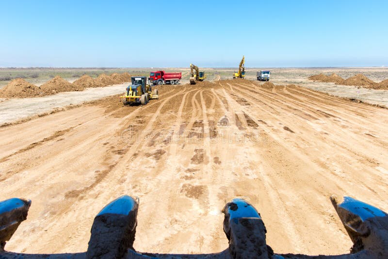 New Road Construction in Process. Stock Photo - Image of dump, crane ...
