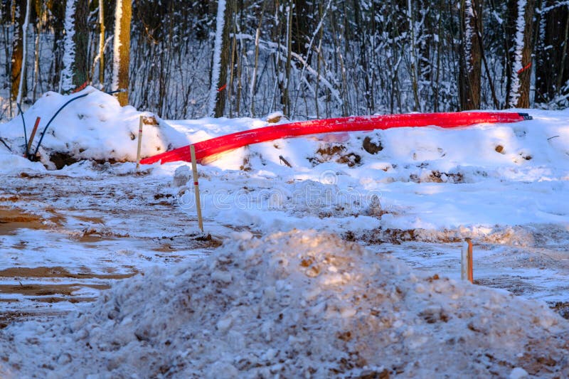 New Road Construction Site in the Forest in Winter with Snow and Mud ...