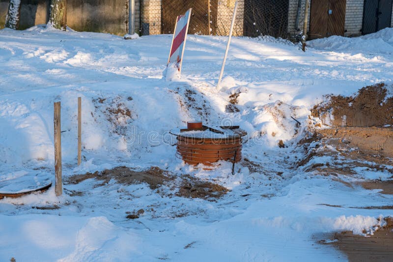 New Road Construction Site in the Forest in Winter with Snow and Mud ...