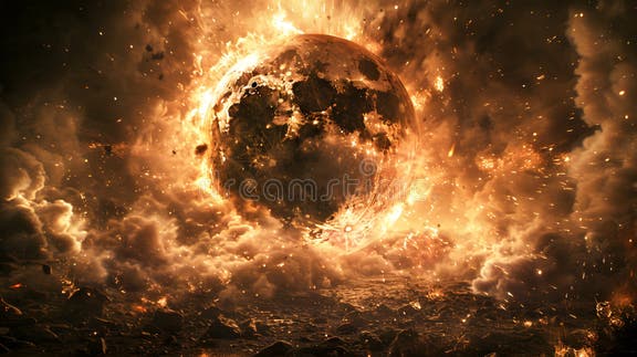 New Rocket with Smoke and Explosion with Full Moon Stock Photo - Image ...