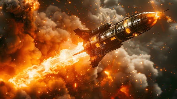 New Rocket with Smoke and Explosion with Full Moon Stock Image - Image ...