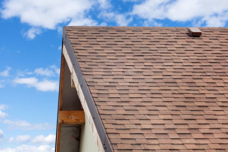 New Roof with Asphalt Tile Under Construction. Stock Photo - Image of ...
