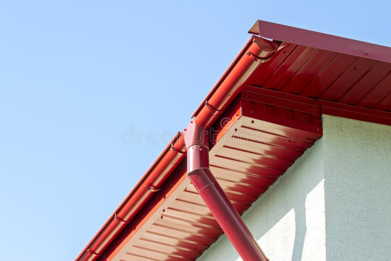 New roof with rain gutter stock image. Image of drainpipe - 69966291