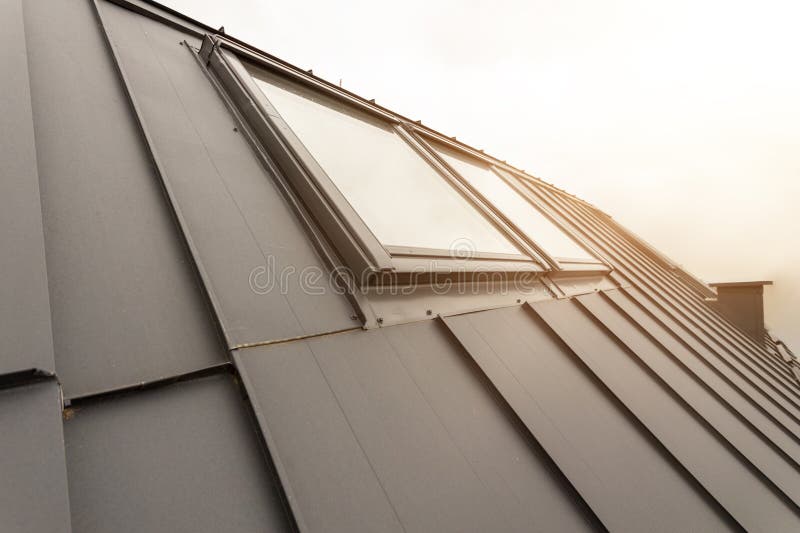 New Roof Windows on Sunset. Dormer. New Home Stock Image - Image of ...