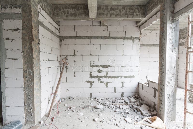 Brick Walls in Room of Building Under Construction Stock Photo - Image ...