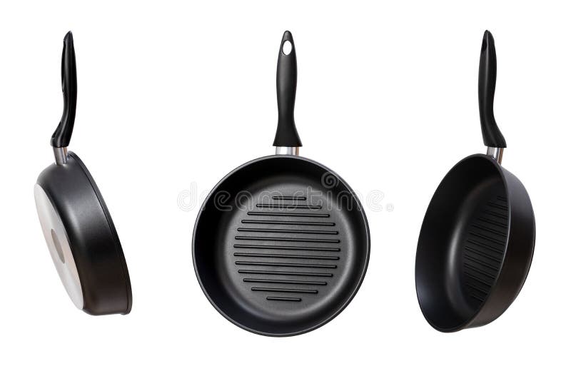Round Frying Pan Side View Isolated on White Stock Image - Image of ...
