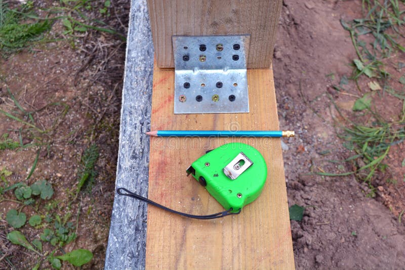 New Rural House Foundation with Building Measure Tool Stock Image ...