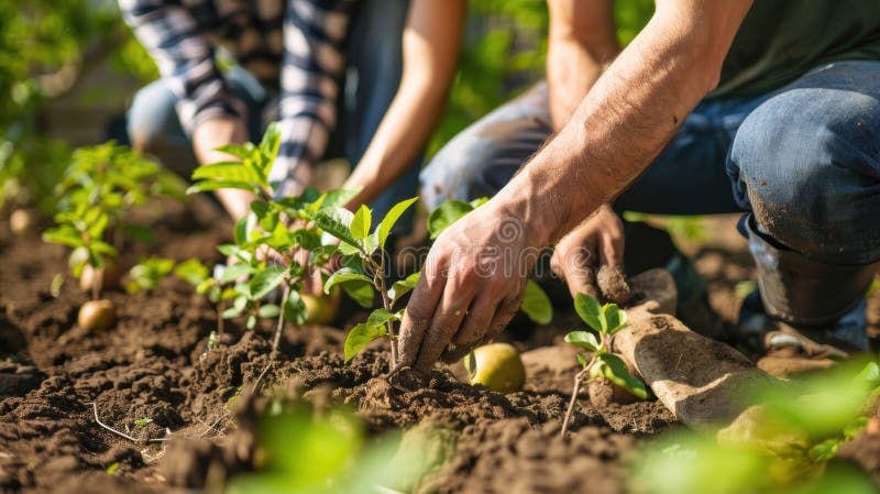 New Sapling Being Carefully Planted To Restore Green Spaces. Stock ...