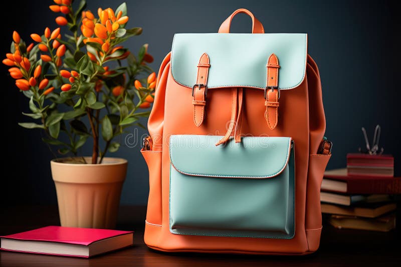 New School Bag on a Student S Desk in the Classroom Stock Illustration ...