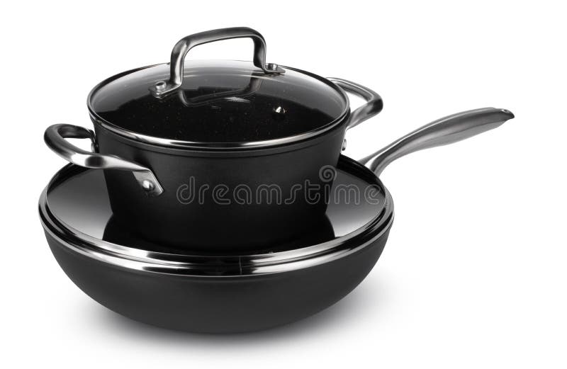 New Set of Black Cookware Isolated on White Stock Photo - Image of ...