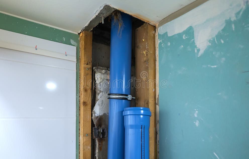 A New Sewer Stack Pipe Installed Stock Image - Image of piping, wall ...
