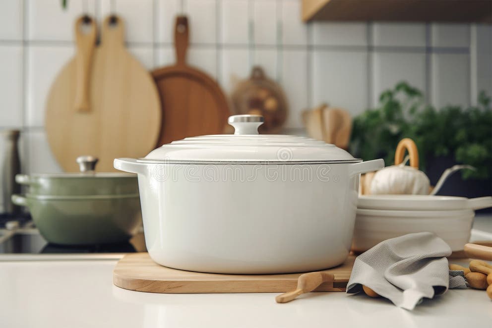 New Shiny Cooking Pot on a Kitchen Table. Generative AI Stock ...