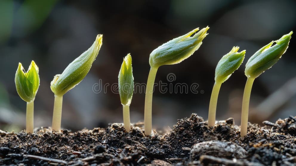 New Shoots Growing in Soil, Germination Process Stock Photo - Image of ...
