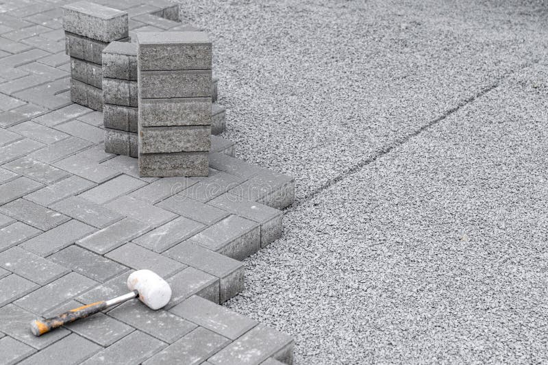 New Sidewalk Made of Concrete Interlocking Paving Blocks Stock Photo ...