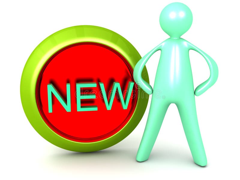 New Sign Icon Button And Cartoon Man Stock Image - Image: 26852521