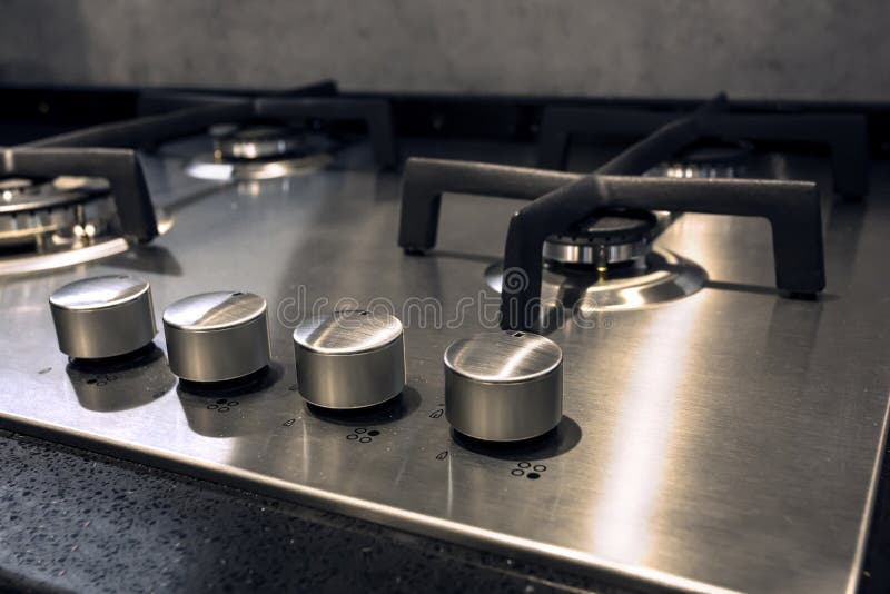New Silver Colored Modern Stainless Gas Stove Stock Image - Image of ...
