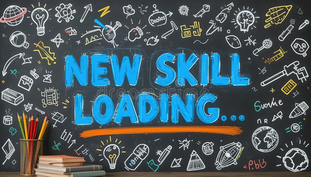 New Skill Loading: Chalkboard Illustration for Education and Learning ...
