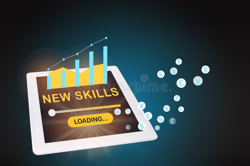 New Skills Loading on Digital Computer Tablet with Growth Graph Stock ...