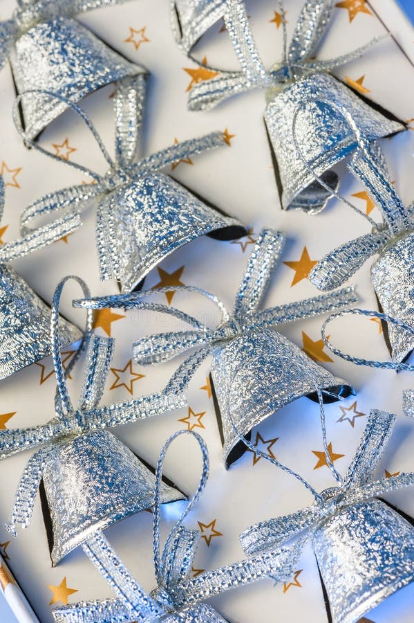 New Small Silver Bells for Christmas Trees Stock Photo - Image of close ...