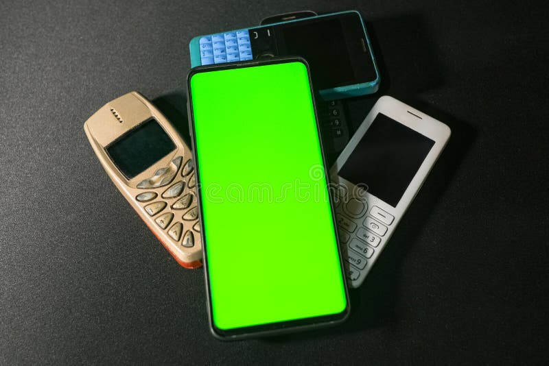 New Smartphone Green Screen on Old Gen Mobile Phones,technology Concept ...
