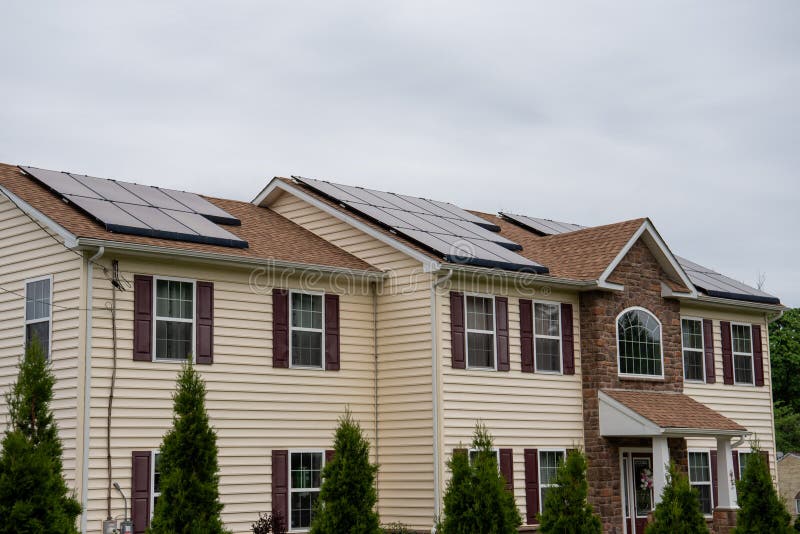 New Solar Panels on a New House Stock Image - Image of power ...