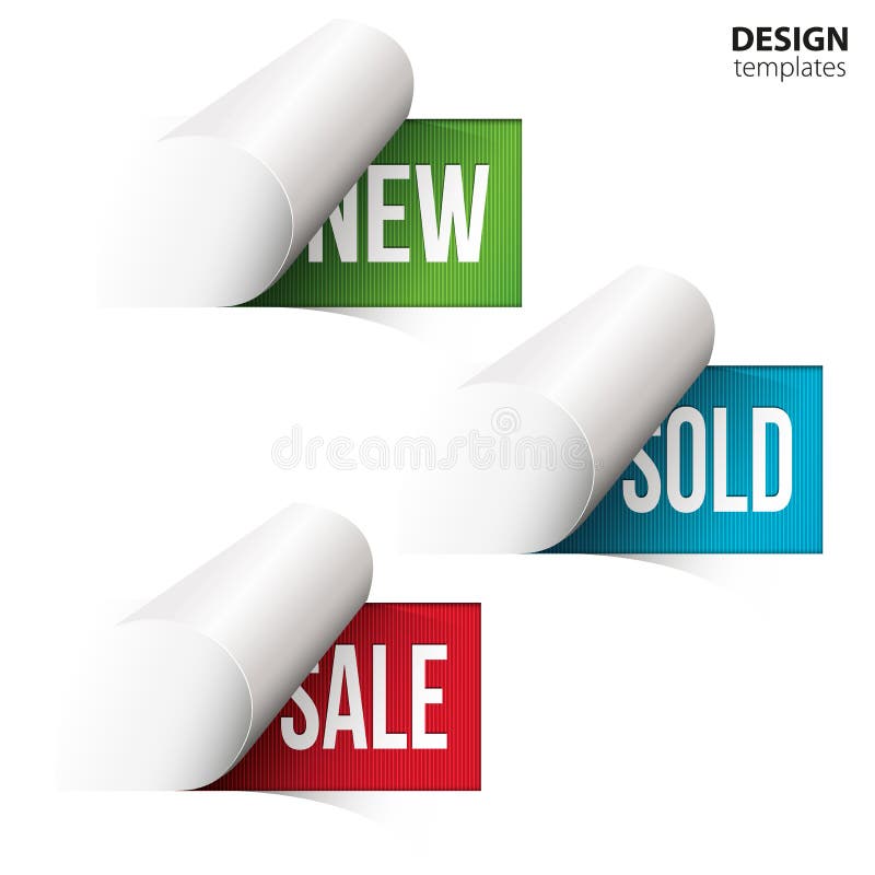 New, Sold, Sale on Bent Paper. Stock Vector - Illustration of bookmark ...
