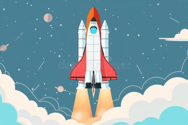 New Space Rocket Lift Off. Space Shuttle with Smoke and Blast Takes Off ...