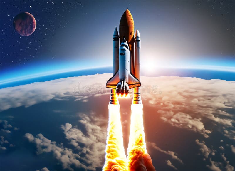 New Space Rocket Lift Off Space Shuttle with Smoke and Blast Takes Off ...